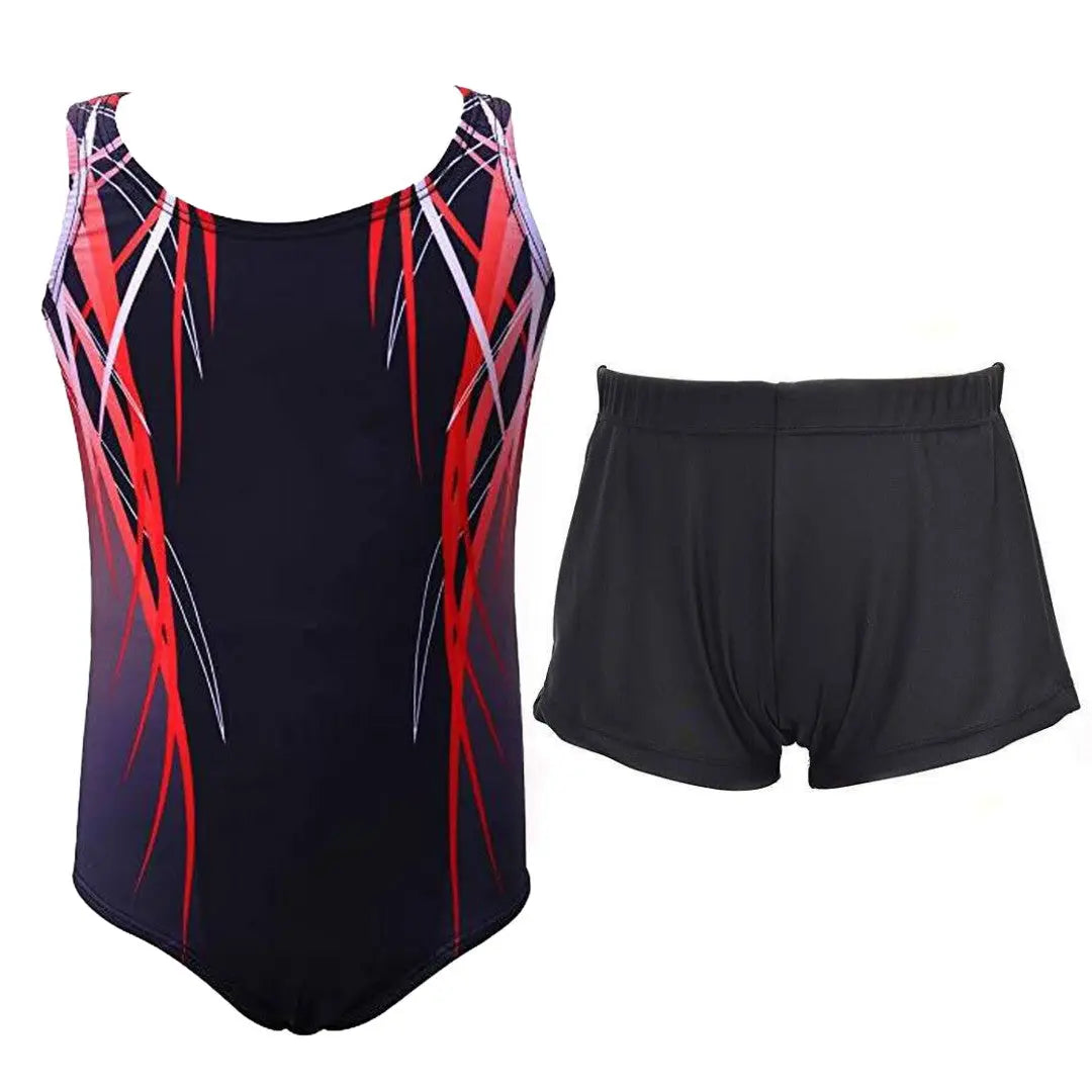 Red Sublimation Boys Leotard with Shorts combo - IKAANYA
